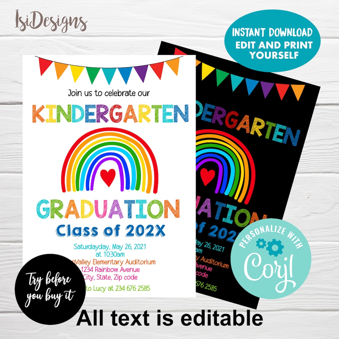 Kindergarten Graduation Invitation, Editable Graduation Ceremony ...