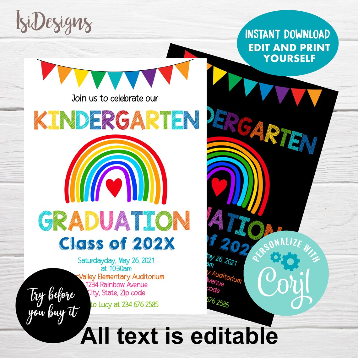 Kindergarten Graduation Invitation Editable Graduation - Etsy