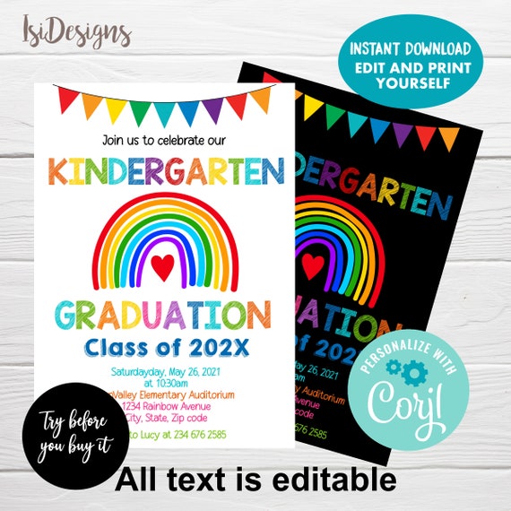 Kindergarten Graduation Invitation, Editable Graduation Ceremony ...