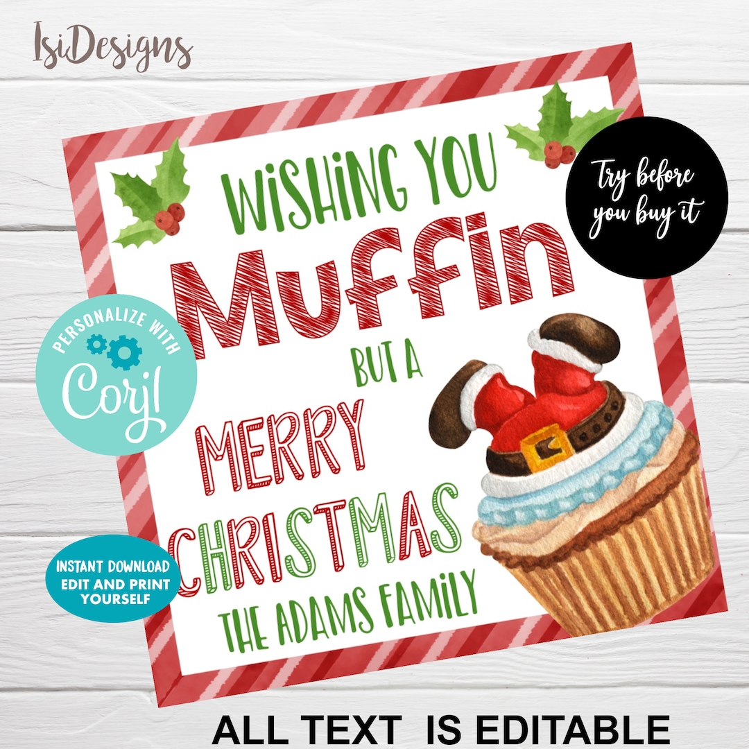 Muffin Christmas Tags, Holiday Muffin Gift Tag, Wishing You Muffin but ...