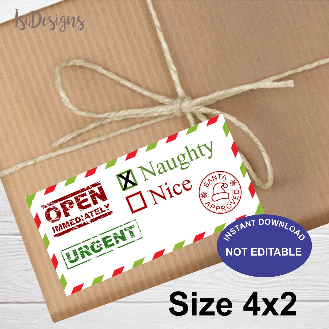 Naughty or Nice Christmas Printable Labels Stickers, Post Stamps Santa ...