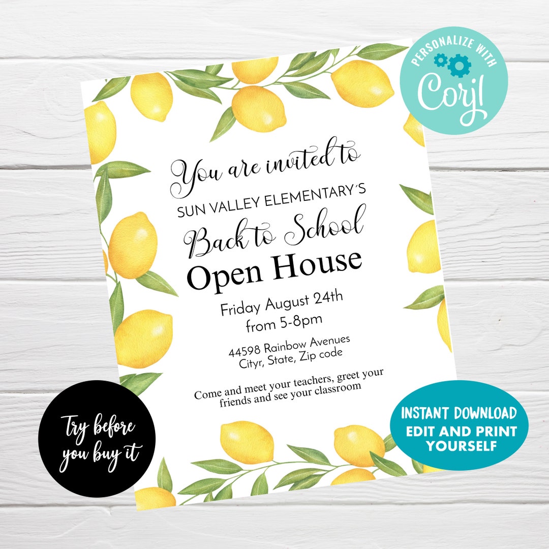 Open House Back to School Invitation, Editable Open House Flyer ...