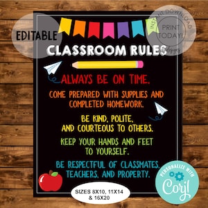 Chalkboard Classroom Rules, Instant Download, Editable Classroom ...