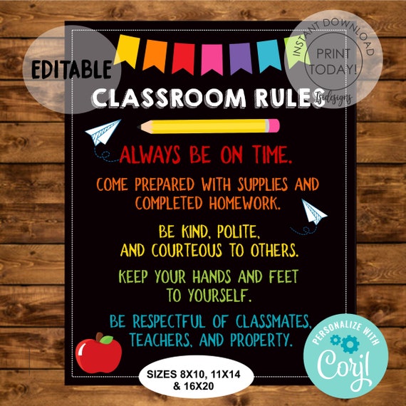 Chalkboard Classroom Rules, Instant Download, Editable Classroom ...