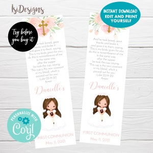 First Holy Communion Editable Bookmark, Instant Download, Girl ...