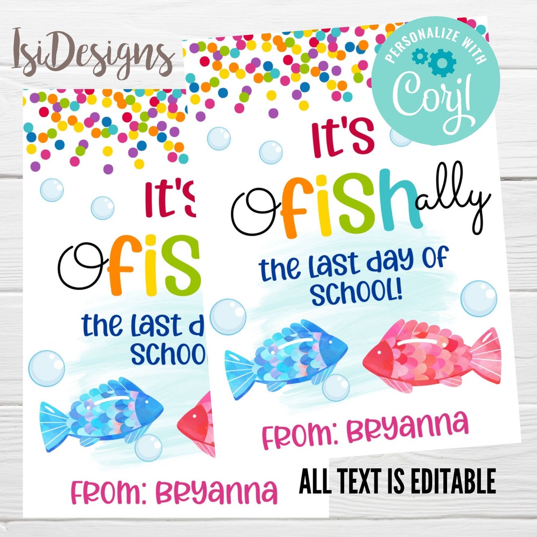 It's O-fish-ally Summer Editable Gift Tags, End of School Year Tag ...