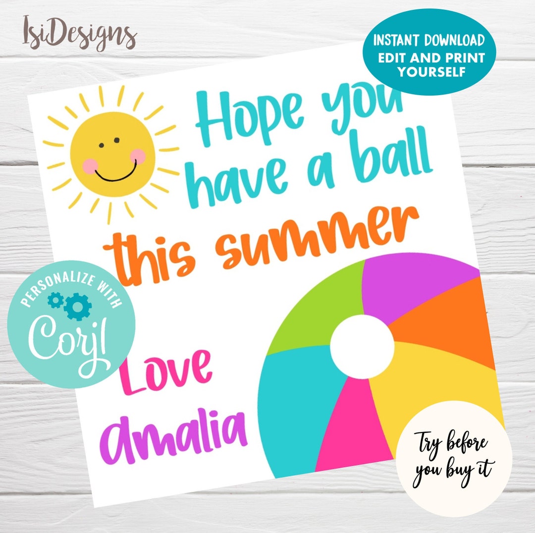 Summer Favor Tags, Instant Download, Hope You Have a Ball This Summer ...