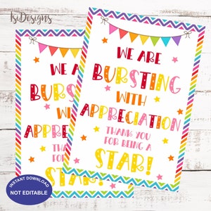 We Are Bursting With Appreciation Printable Gift Tags, Star Candy ...