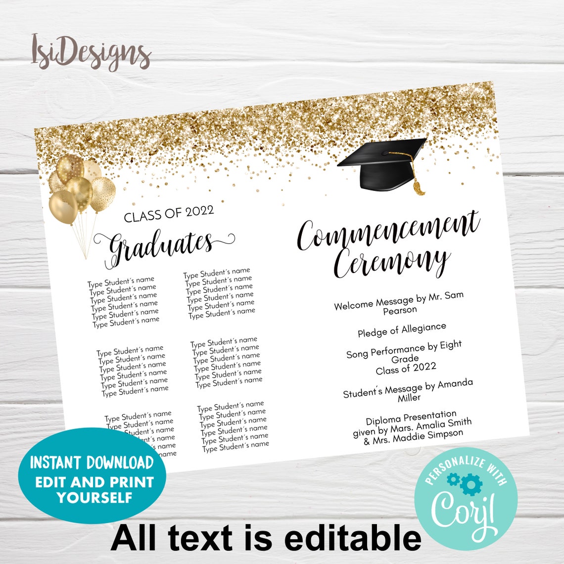 Graduation Ceremony Editable Program Black and Gold High - Etsy