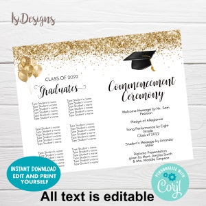 Graduation Ceremony Editable Program, Black and Gold High School ...