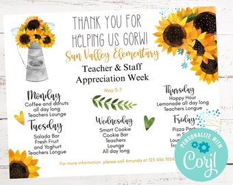 EDITABLE Staff Appreciation Week Itinerary Poster, Digital File ...
