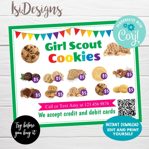 Editable Girl Scout Yard Sign, Instant Download, Printable Menu, Cookie ...