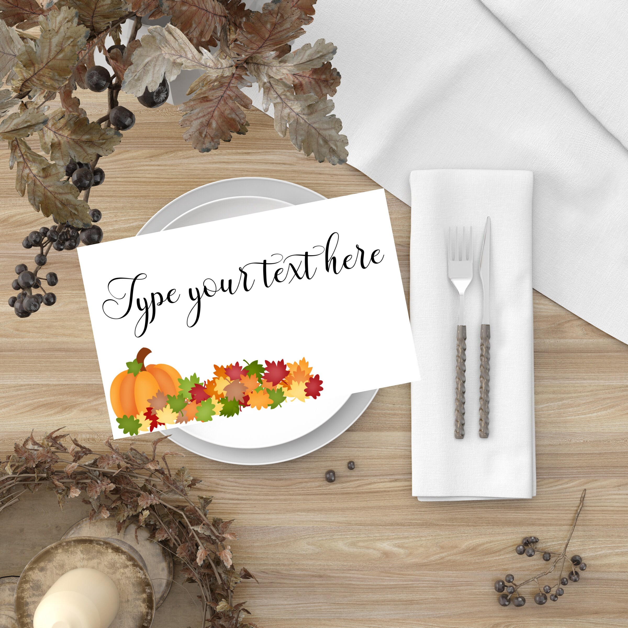 Thanksgiving Editable Place Cards, Instant Download, Fall Pumpkin Food ...