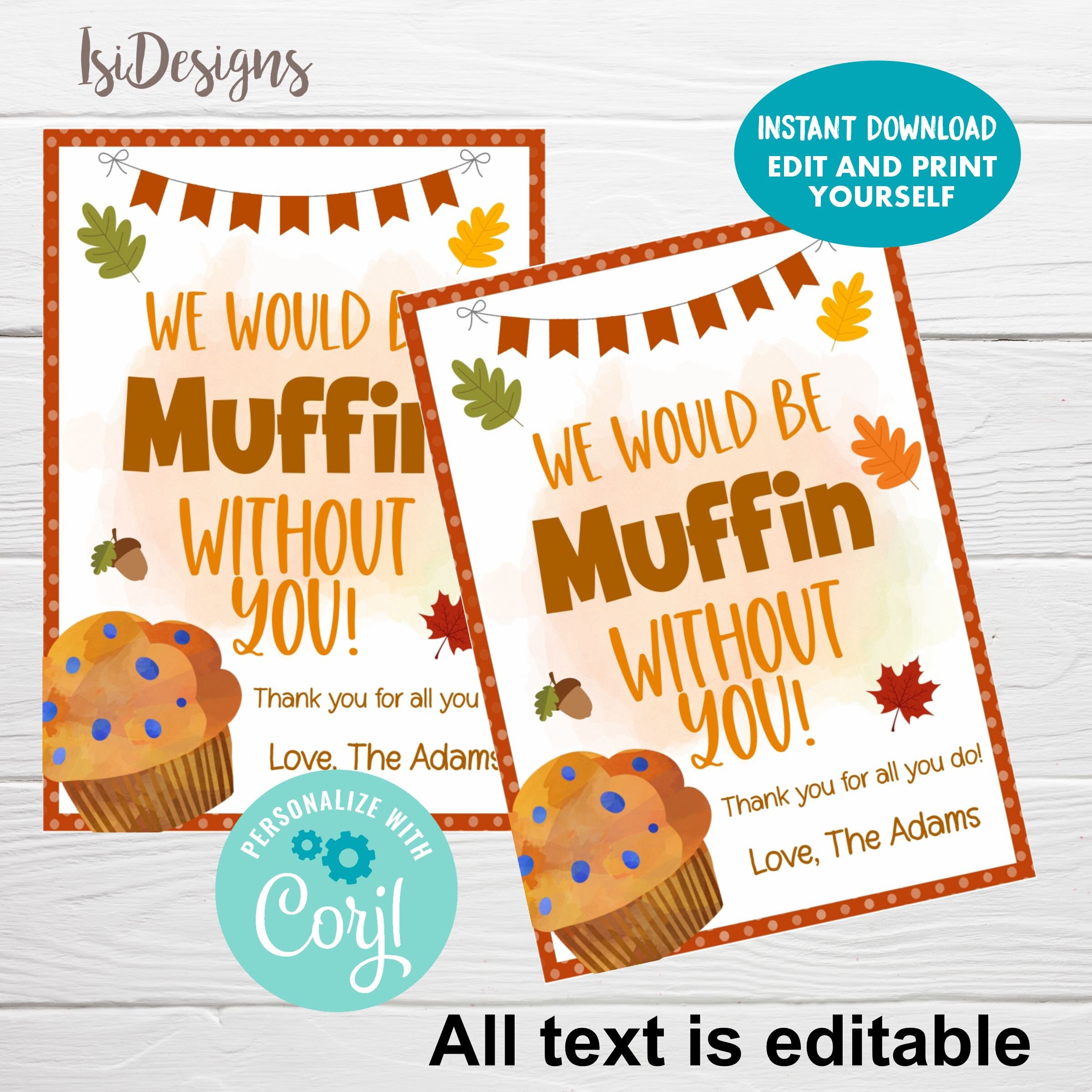 Fall Staff Appreciation Editable Tag, Thanksgiving Muffin Teacher Staff ...