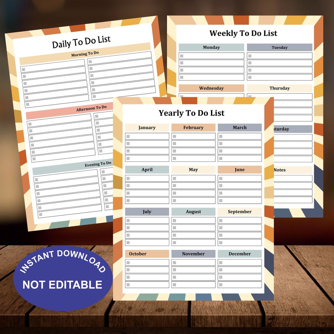Daily Weekly Monthly Planner, Printable to DO List PDF, Organizer ...