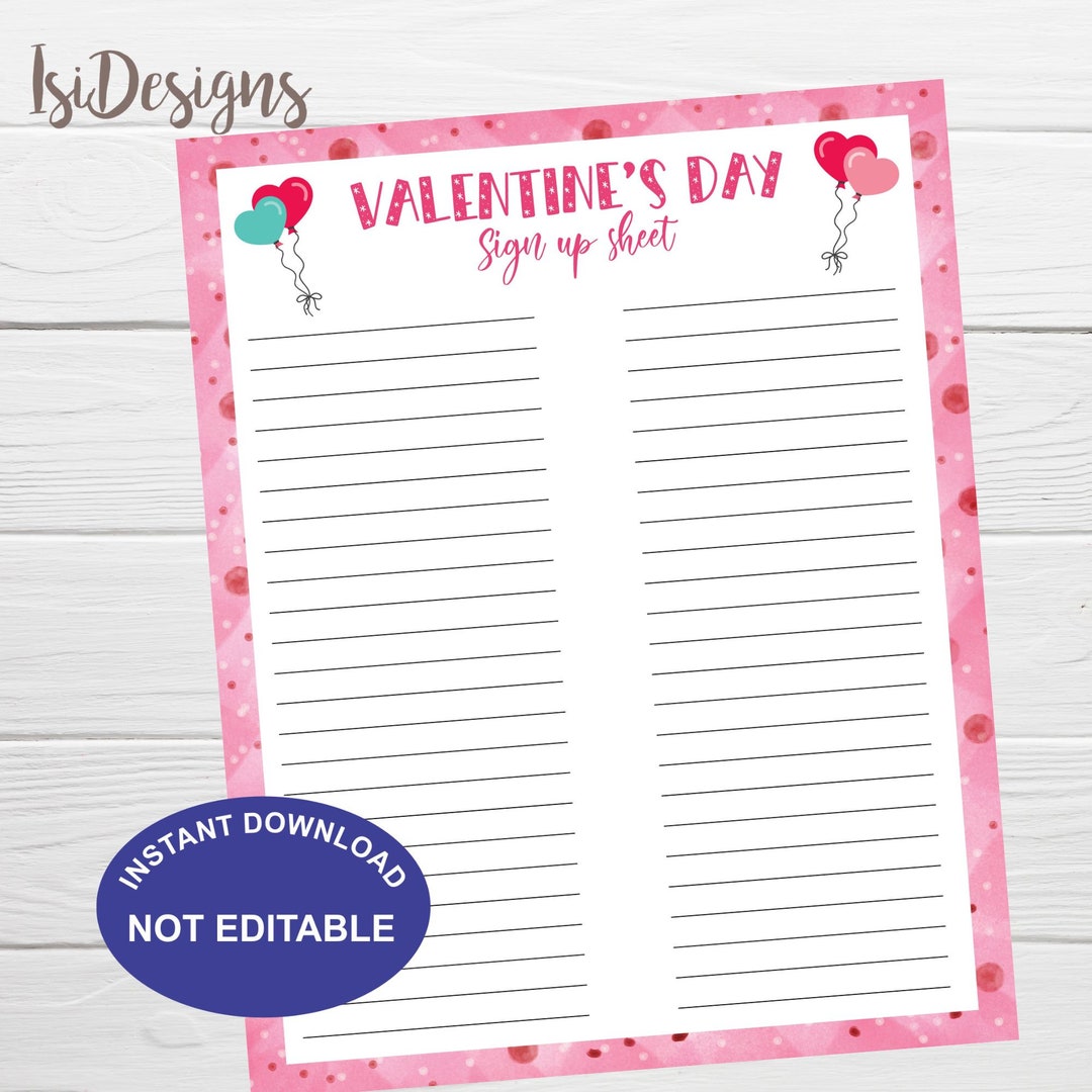 Valentines Day Party Sign up Sheet, Instant Download, I'm Bringing List ...