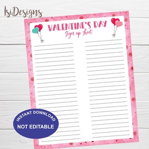 Valentines Day Party Sign up Sheet, Instant Download, I'm Bringing List ...