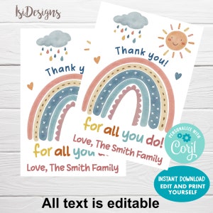 Boho Rainbow Teacher Appreciation Week Editable Bundle, Instant ...