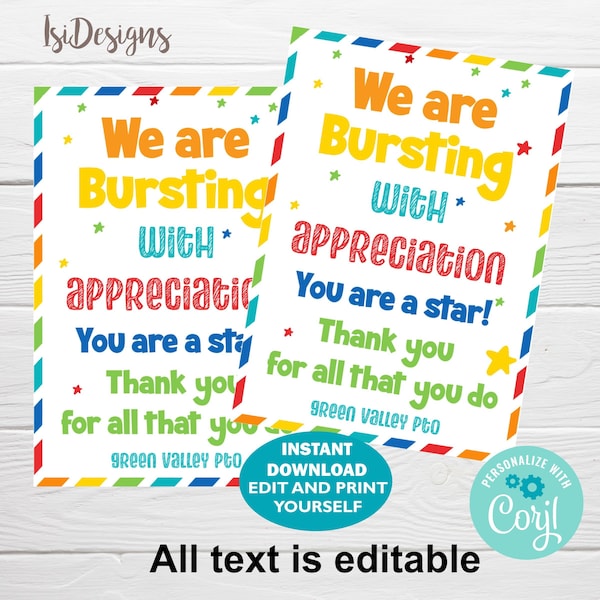 Bursting With Appreciation Editable - Etsy