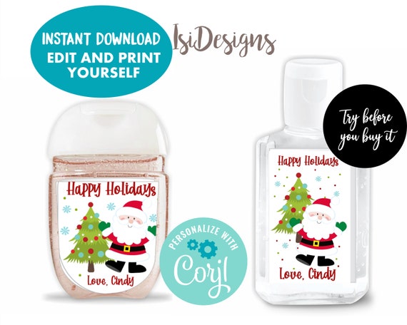 EDITABLE Christmas hand sanitizer labels, Instant Download, Holidays ...