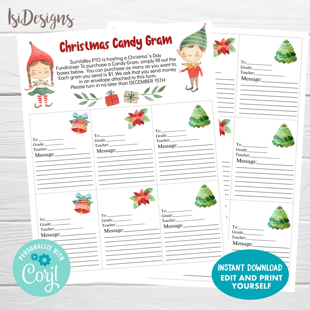 Christmas Elves Candy Gram, PTO / PTA School Fundraiser Flyer, Instant ...