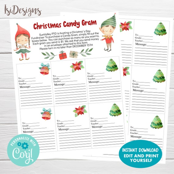 Christmas Elves Candy Gram, PTO / PTA School Fundraiser Flyer, Instant ...