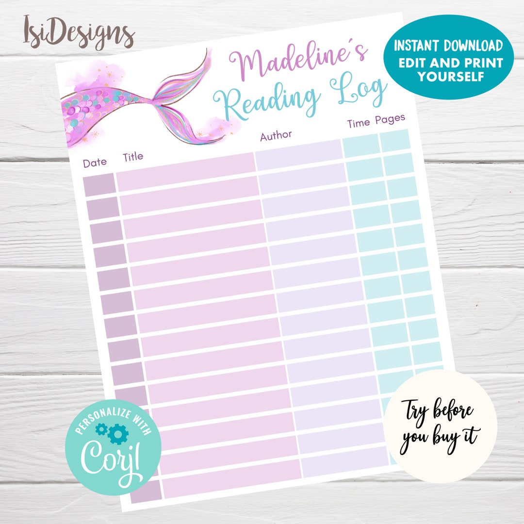 Reading Log Printable, Editable Reading Log for Girl, Reading Log ...