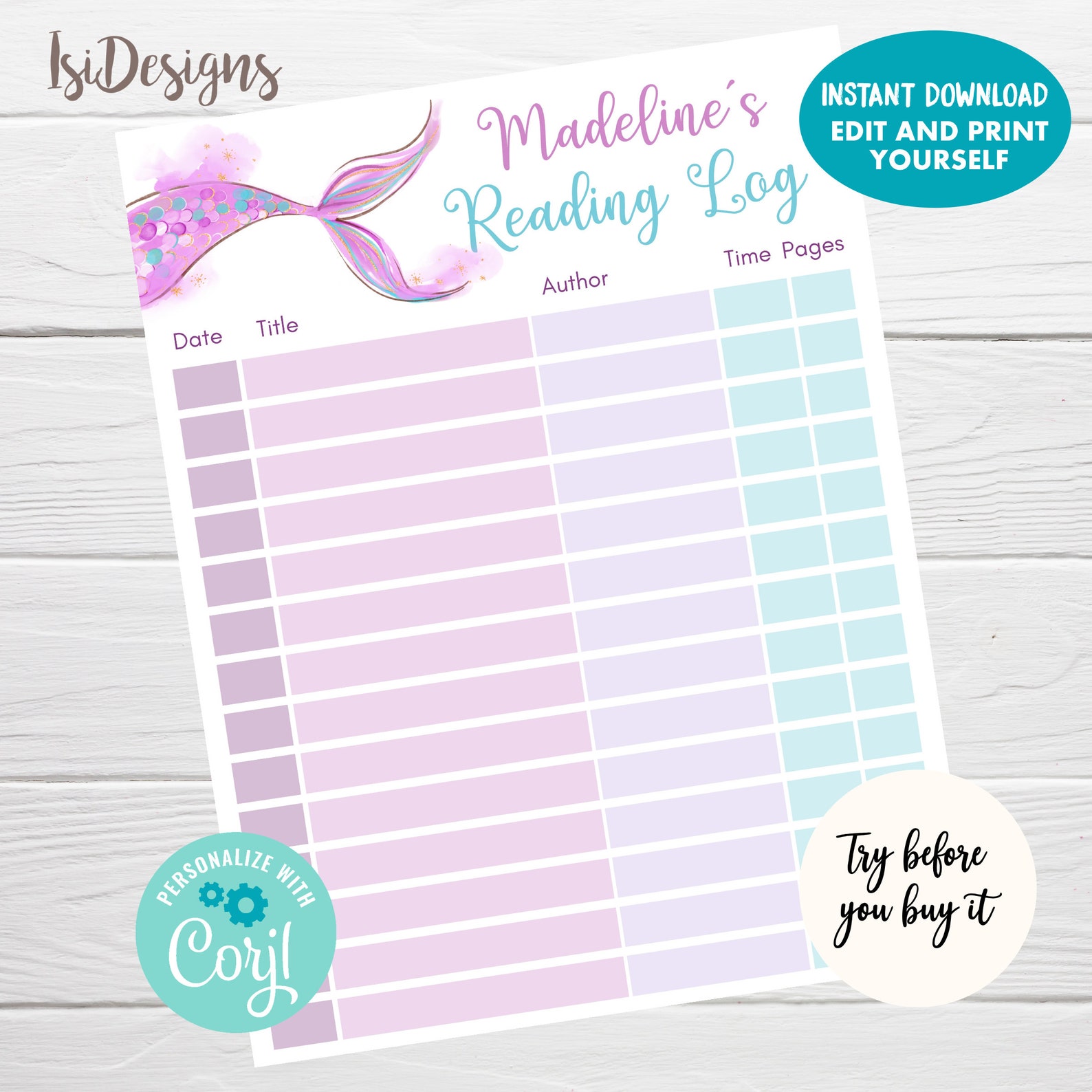 Reading Log Printable, Editable Reading Log for Girl, Reading Log ...