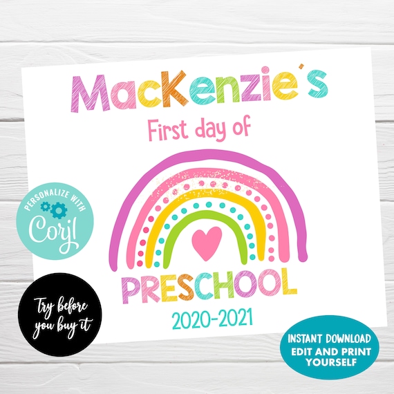 Editable first day, last day of school rainbow sign, Instant Download ...