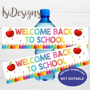 Back to School Water Bottle Labels, Instant Download, PTA PTO Drinking ...