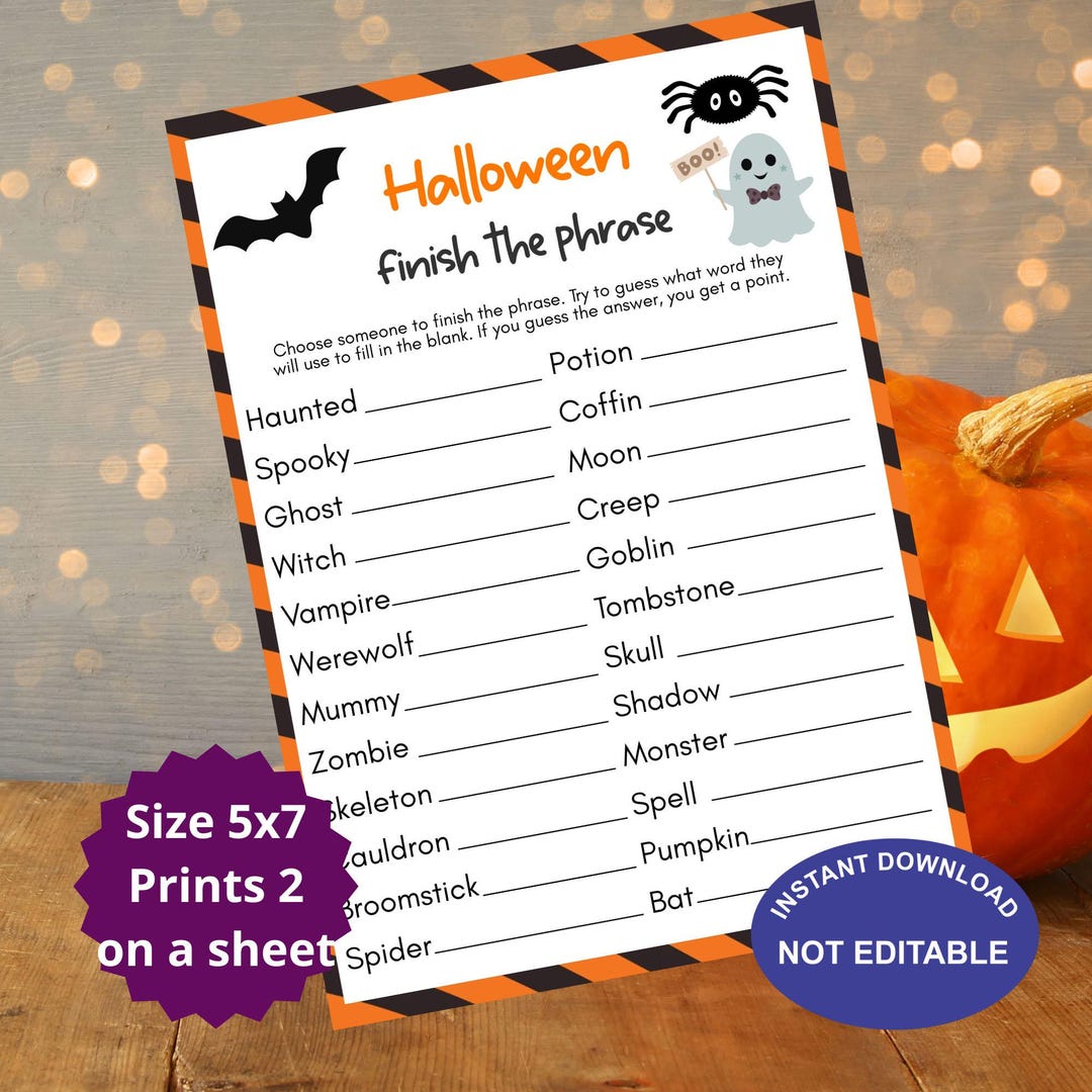 Halloween Finish the Phrase Game | Printable Party Game for All Ages ...