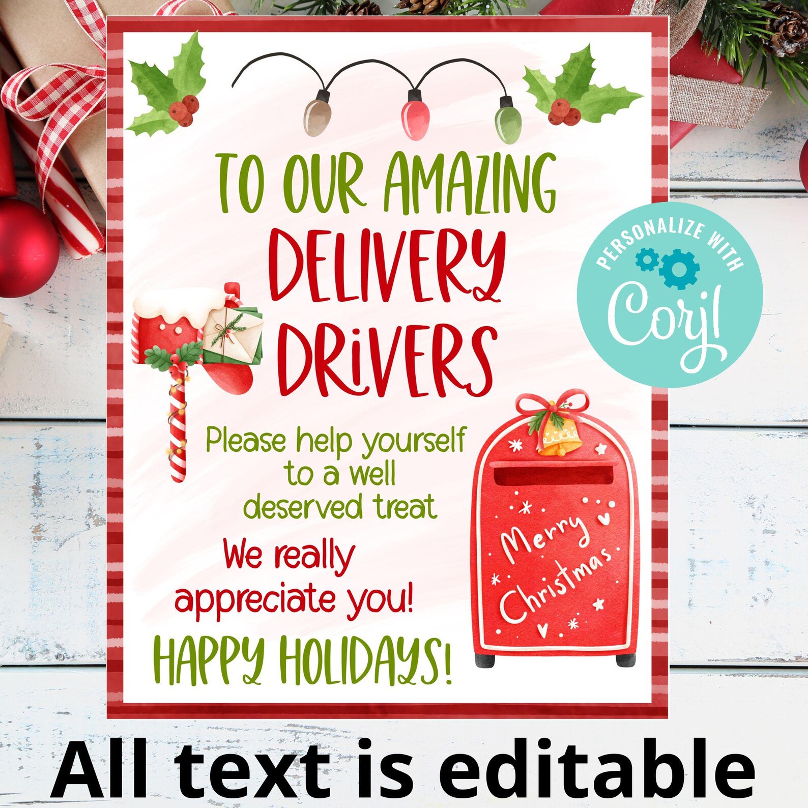 Holiday Treat Sign for Delivery Drivers | Editable Thank You Printable ...