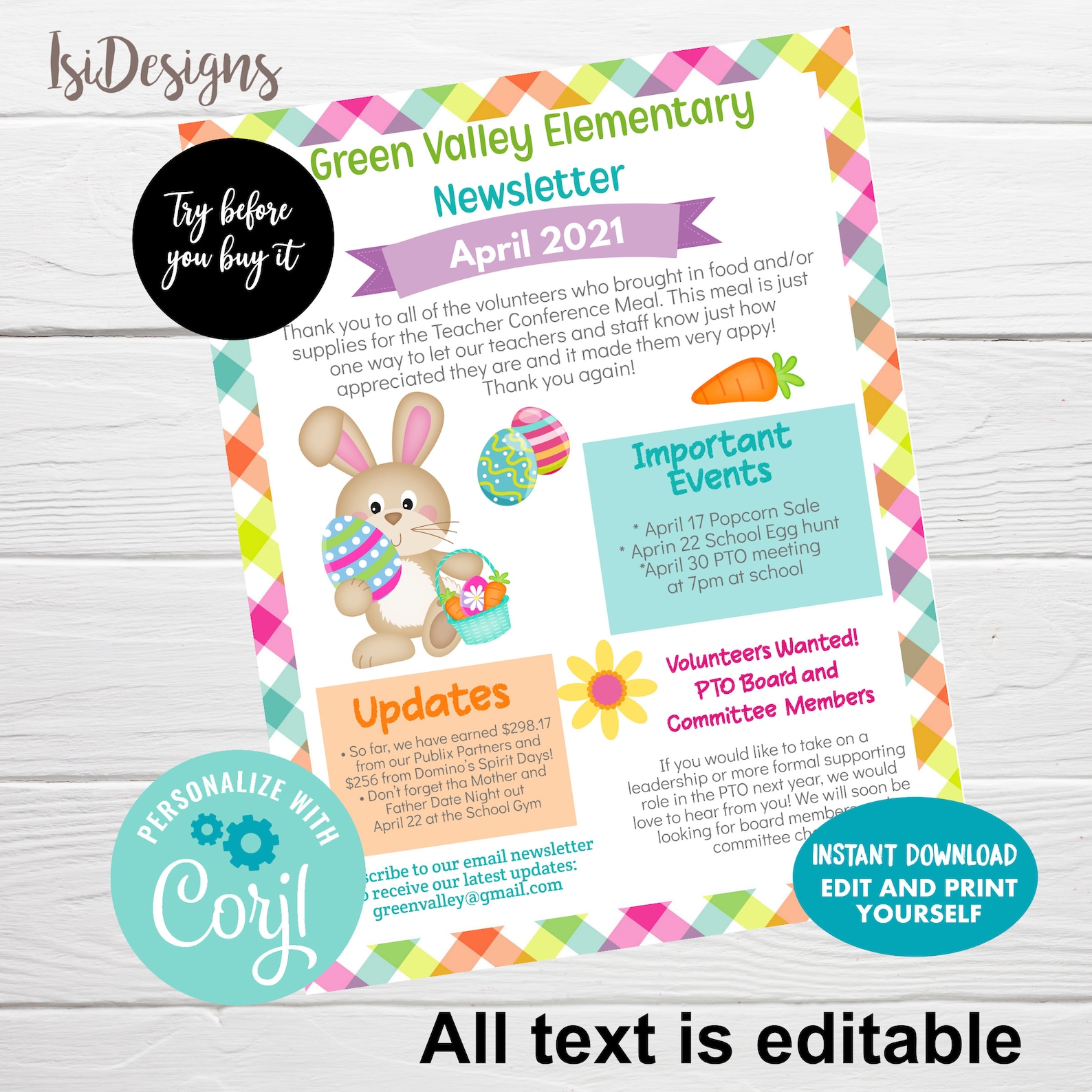 April PTO PTA Editable Newsletter, April Flyer Template, School ...