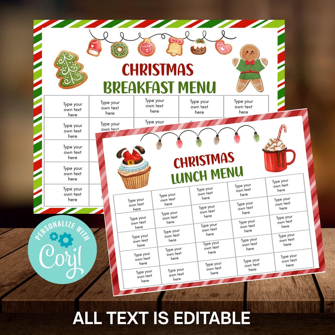 Editable Christmas Kids Lunch Planner, Weekly School Menu Meal ...