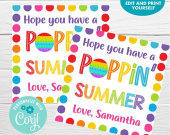 Hope You Have a Poppin Summer Fidget Toy School Handout Pop Toy Handout ...