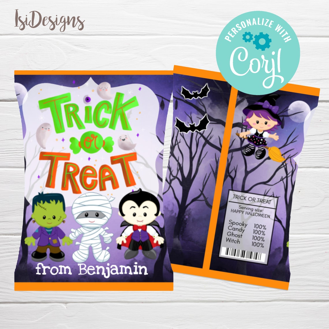 Halloween Chip Bag Instant Download Trick or Treat Chip Bag - Etsy