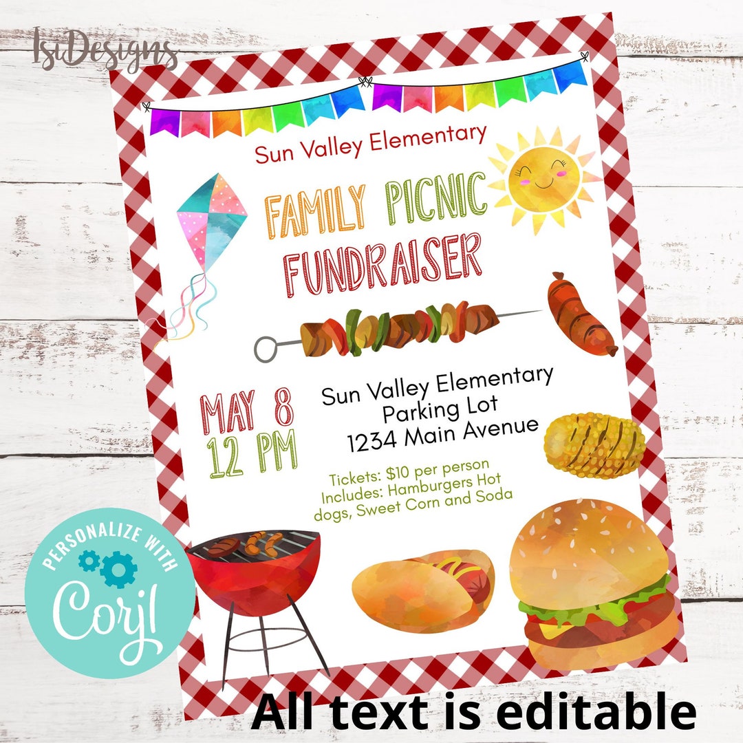 Family Picnic Fundraiser Flyer, Editable Cook Out Event, Neighborhood ...