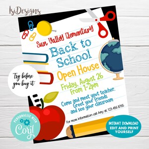 Back to School Editable Flyer, Instant Download, Open House Invitation ...