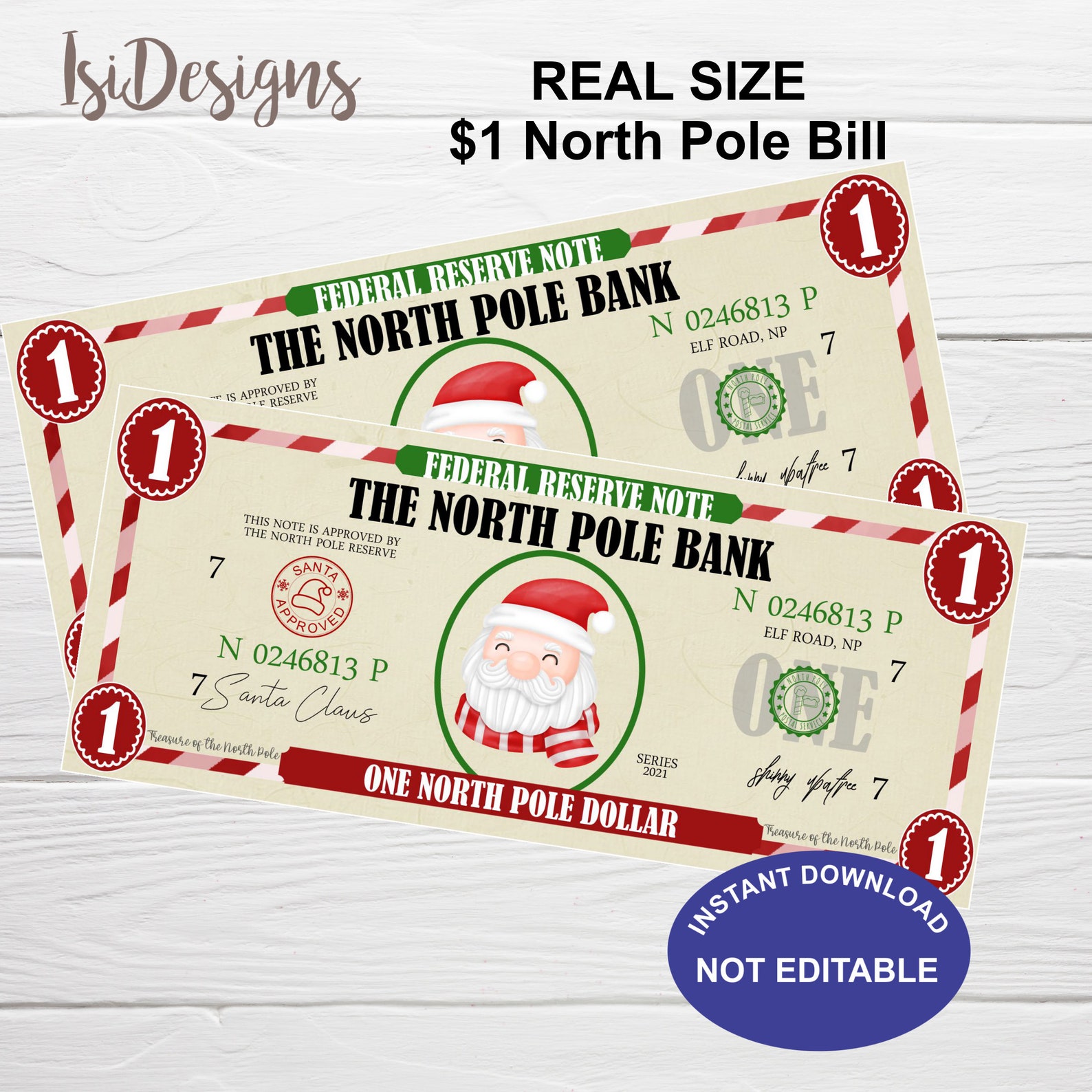 North Pole Printable Money, Instant Download, Santa Bucks, Last Minute ...