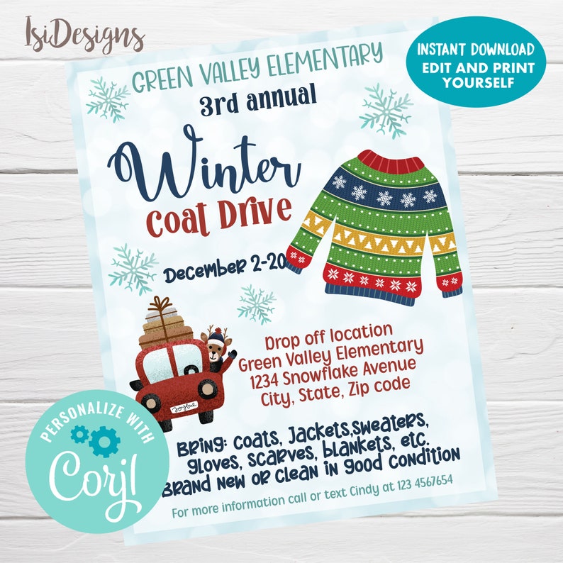 Winter Clothing Drive Flyer, Editable PTA PTO, Church Community Charity ...