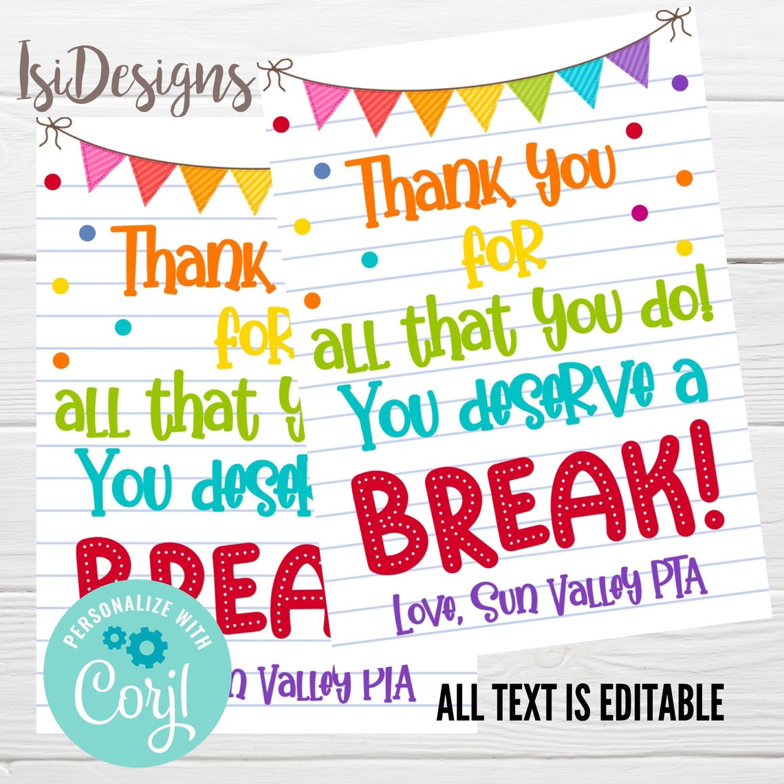 Teacher Appreciation Gift Tag, You Deserve a Break, Editable Candy Gift ...