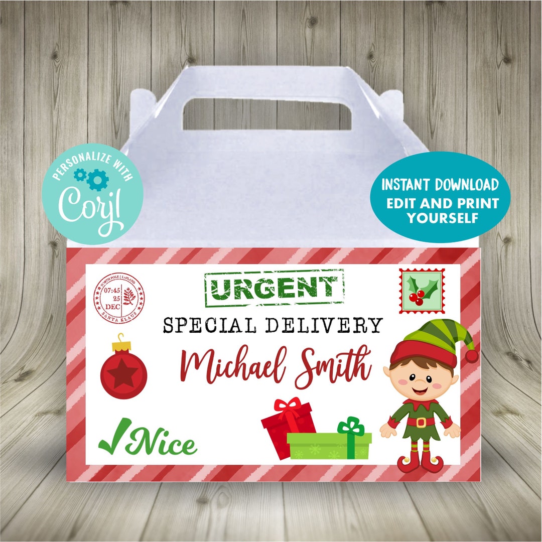 Editable Christmas Eve Box Label, Elf Gable Box Label, Instant Download ...