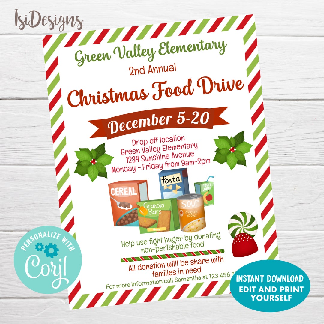 Editable Christmas Food Drive Flyer, PTA PTO Flyer, School Church ...