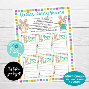 Editable Easter Bunny Candy Gram Flyer, PTO / PTA School Fundraiser ...
