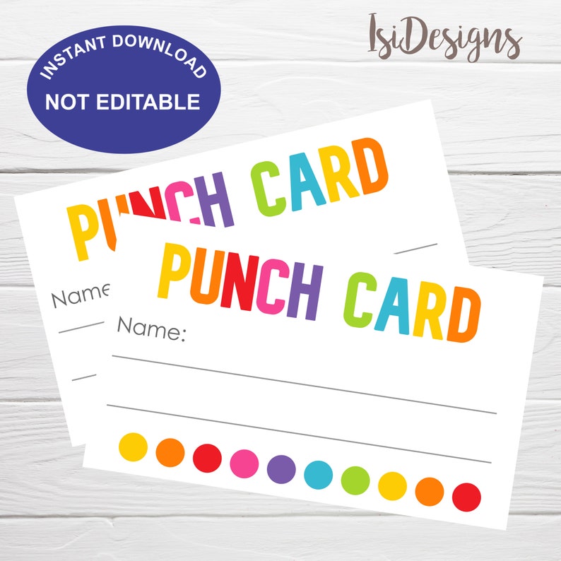 Punch Card, Instant Download, Incentive Card, Back to School Printable ...