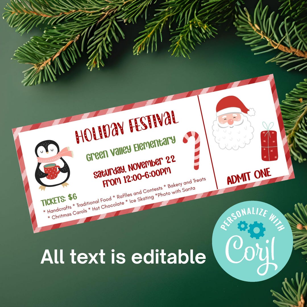 Holiday Festival Ticket Printable Christmas Event Ticket School Holiday ...