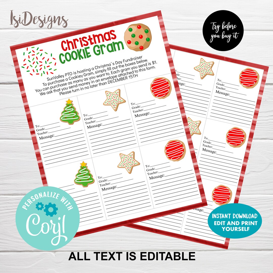 Christmas Cookie Gram, PTO / PTA School Church Holiday Fundraiser ...