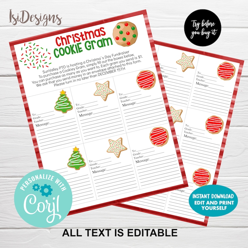 Christmas Cookie Gram PTO / PTA School Church Holiday - Etsy