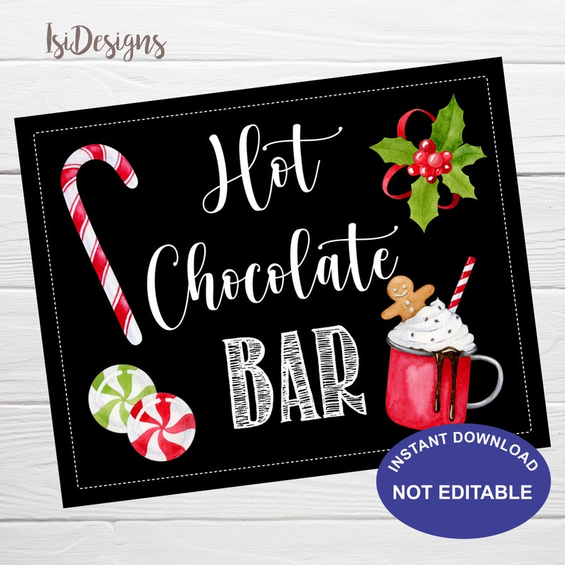 Hot Chocolate Bar Chalkboard Printable Sign, Instant Download, Holiday ...