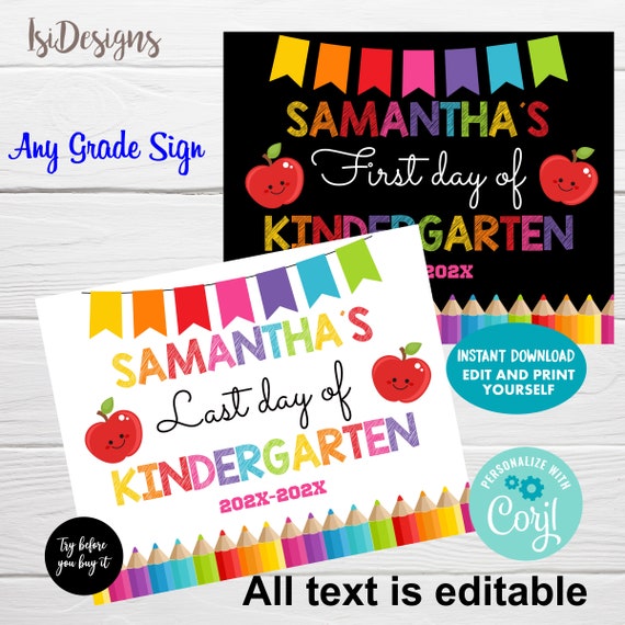 Editable First / Last day of school sign, personalized school sign ...